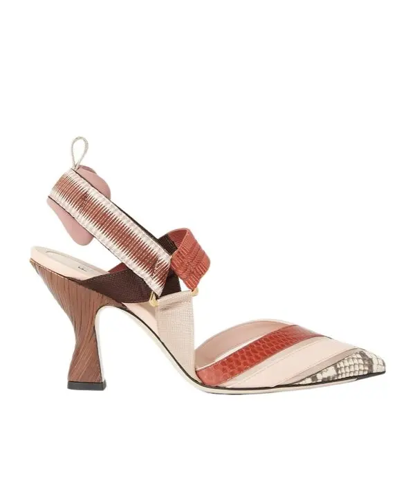 Fendi High-heeled Mesh And Ayers Leather Slingbacks - Multicolor