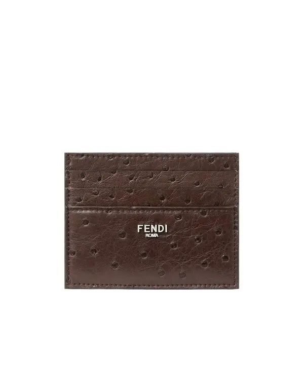 Fendi Ostrich Card Holder - Brown