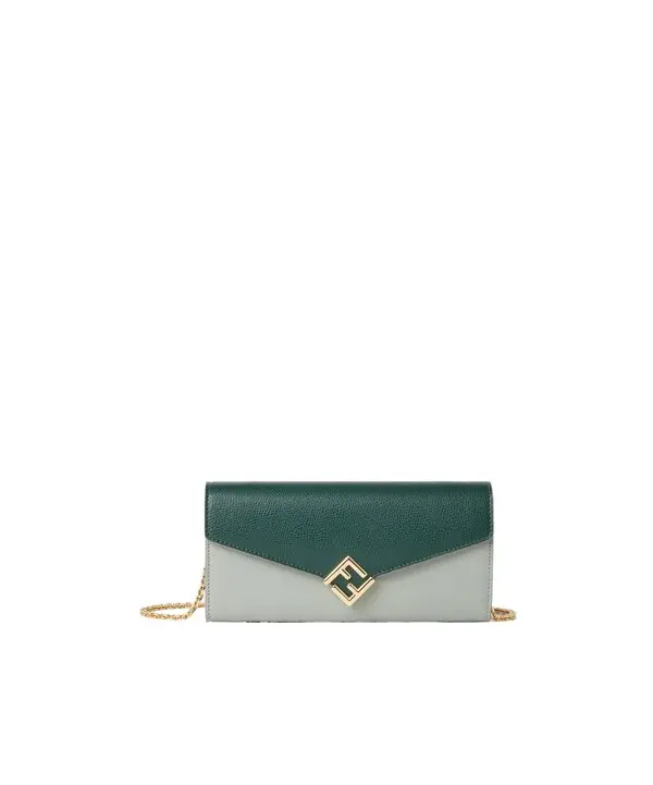Fendi Ff Diamonds Chain-linked Continental Wallet - Green