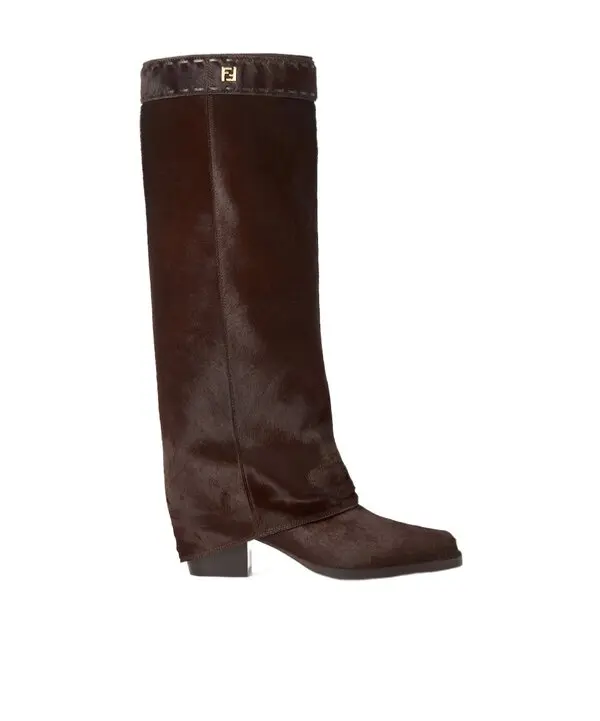 Fendi Brown Cavallino Calfskin High-heeled Boots - Black