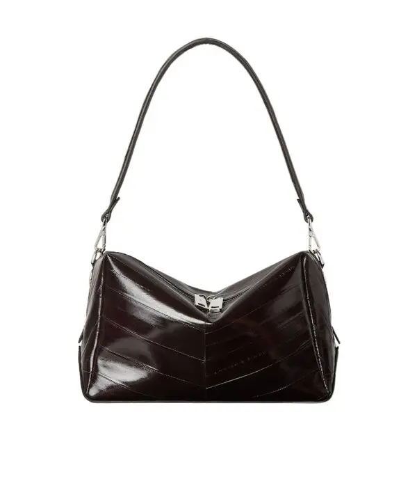 Fendi Dark Brown Inlaid Hagfish Leather Bag - Black