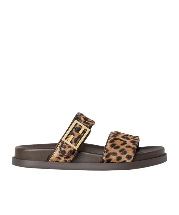 Fendi Feel Laopard Printed Sandals - Brown