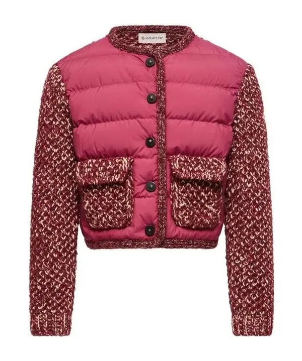 Moncler Padded Wool Blend Cardigan - Raspberry Pink