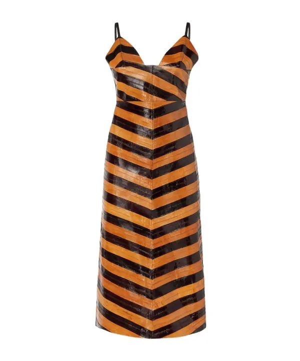 Fendi Two-tone Chevron Hagfish Leather Dress