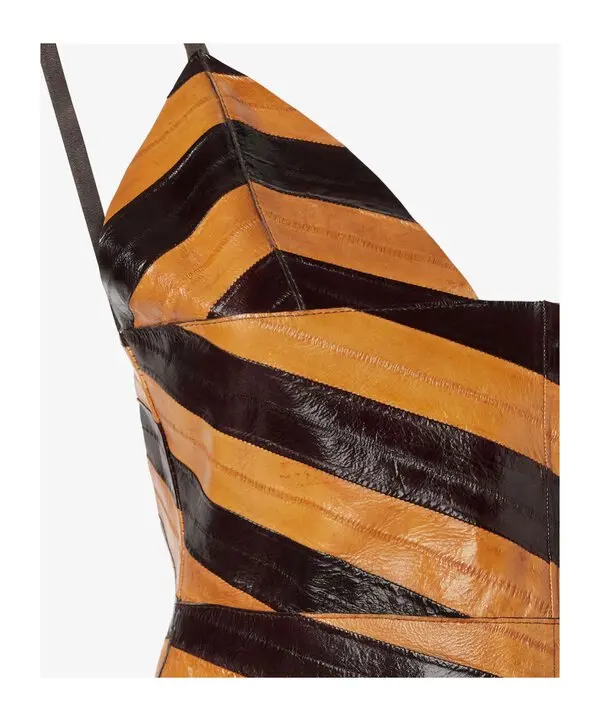 Fendi Two-tone Chevron Hagfish Leather Dress