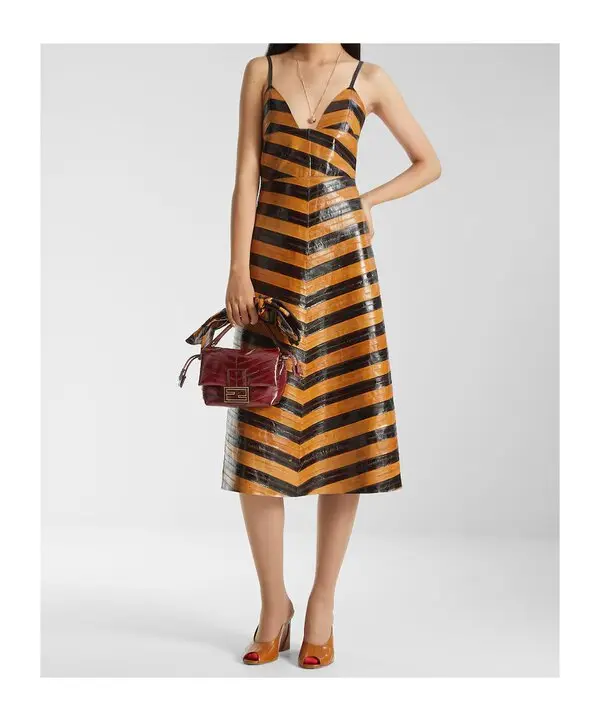 Fendi Two-tone Chevron Hagfish Leather Dress