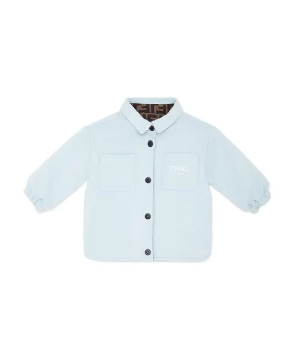 Fendi Light Blue Fleece And Ff Nylon Reversible Shirt Jacket