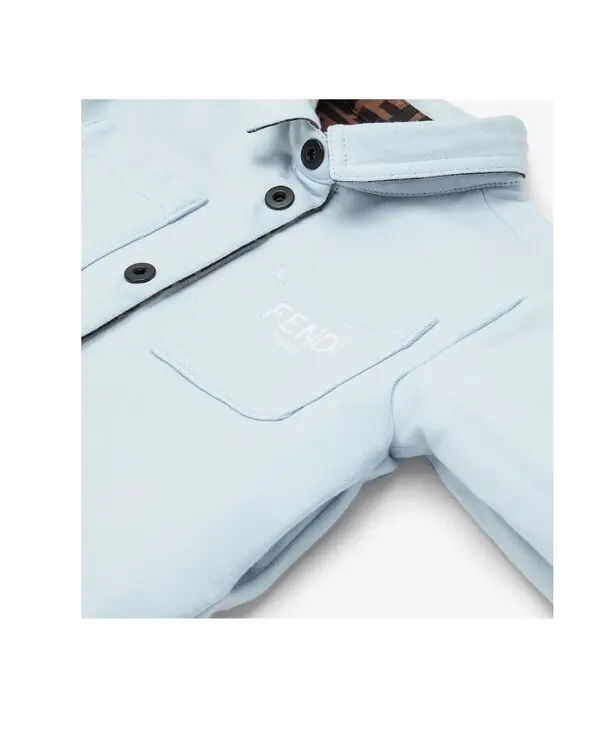 Fendi Light Blue Fleece And Ff Nylon Reversible Shirt Jacket