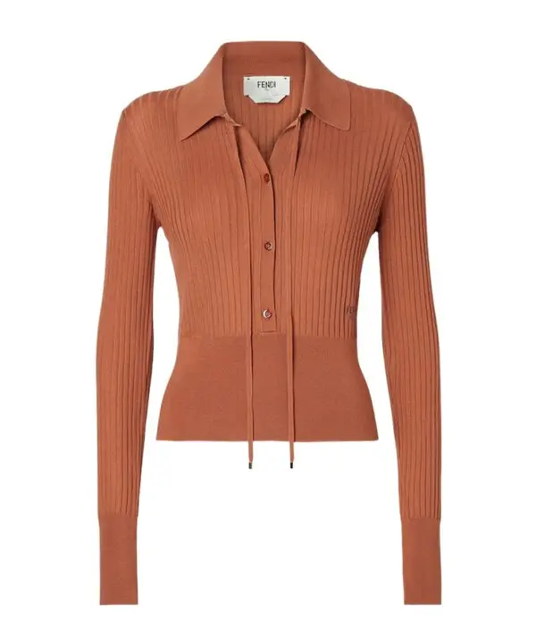 Fendi Tied-neck Knitted Polo Shirt
