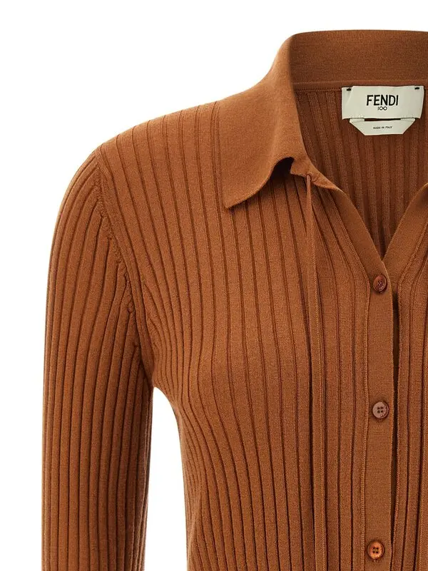 Fendi Tied-neck Knitted Polo Shirt