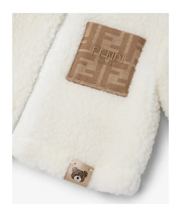 Fendi Cream Baby Teddy Bear Fleece With Patch - White