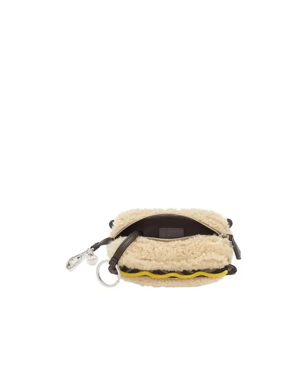 Fendi Sheepskin And Brown Ff Jacquard Charm - Beige