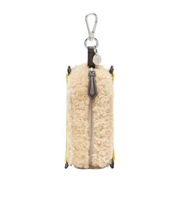 Fendi Sheepskin And Brown Ff Jacquard Charm - Beige