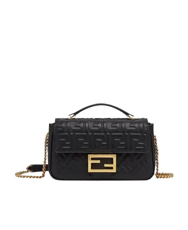 Fendi Ff Motif Chained Shoulder Bag - Black