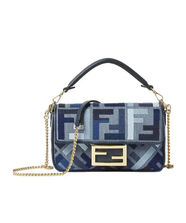 Fendi Baguette Ff Embroidered Mini Tote Bag - Blue