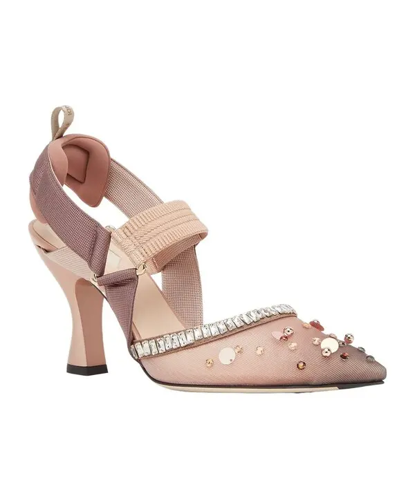 Fendi Mesh And Crystals High-heeled Slingbacks