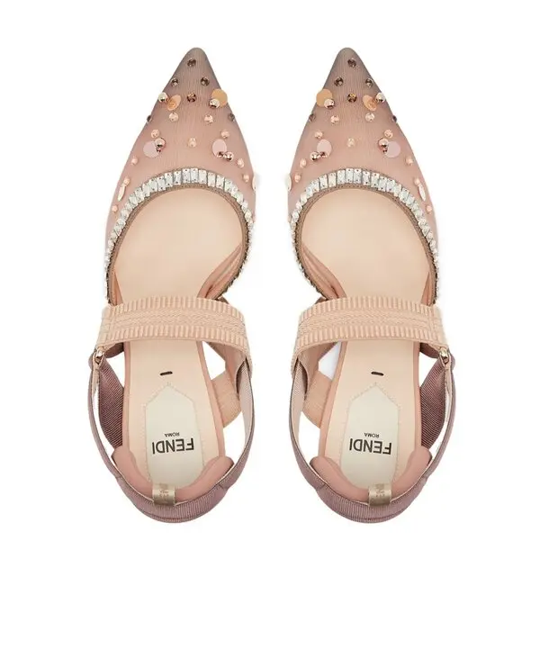Fendi Mesh And Crystals High-heeled Slingbacks