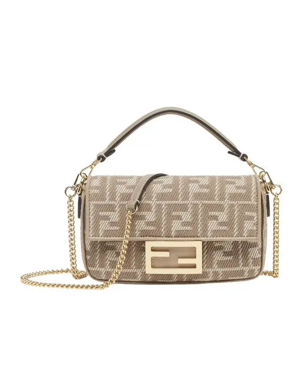 Fendi Dove Gray Denim-effect Ff Jacquard Bag