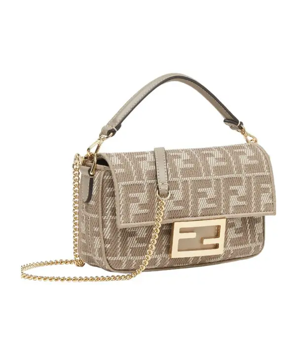 Fendi Dove Gray Denim-effect Ff Jacquard Bag
