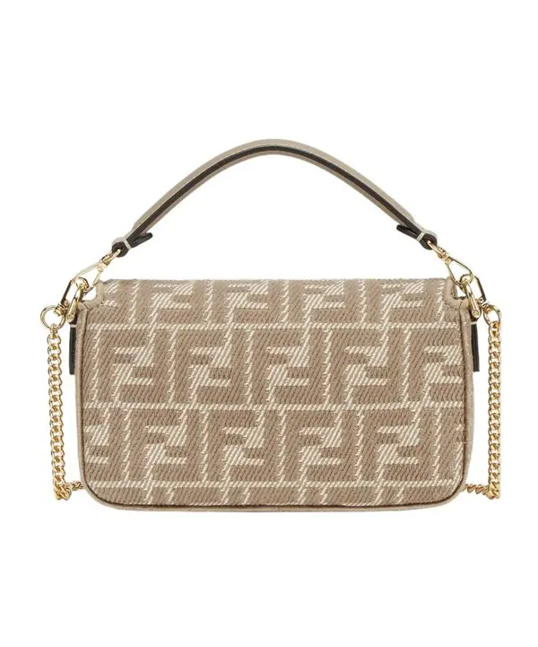 Fendi Dove Gray Denim-effect Ff Jacquard Bag