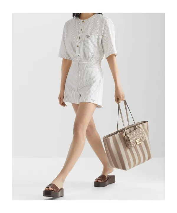 Fendi Dove Gray Denim-effect Ff Jacquard Bag