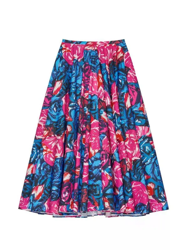 Givenchy Long Circular Skirt In Poplin With Floral Print - Blue