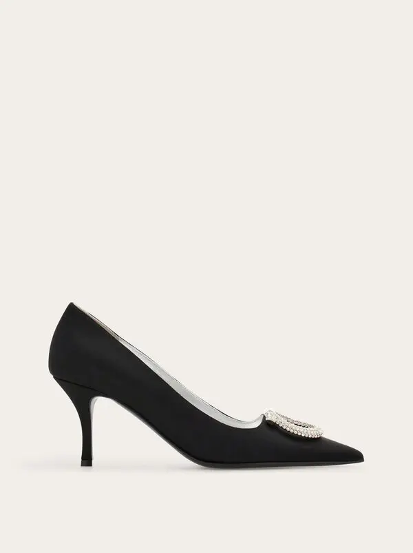 FERRAGAMO Mid Heel Pump With Maxi Gancini Buckle - Black