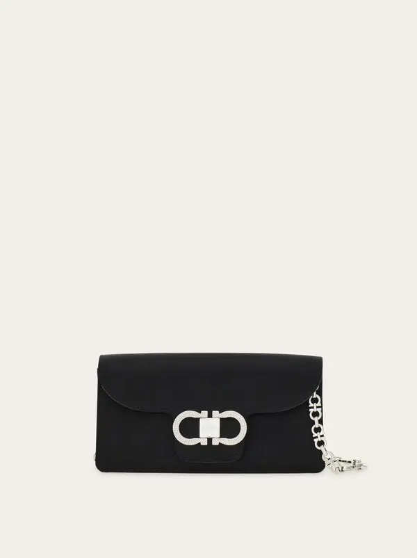 FERRAGAMO Double Gancini Mini Bag With Crystals - Black