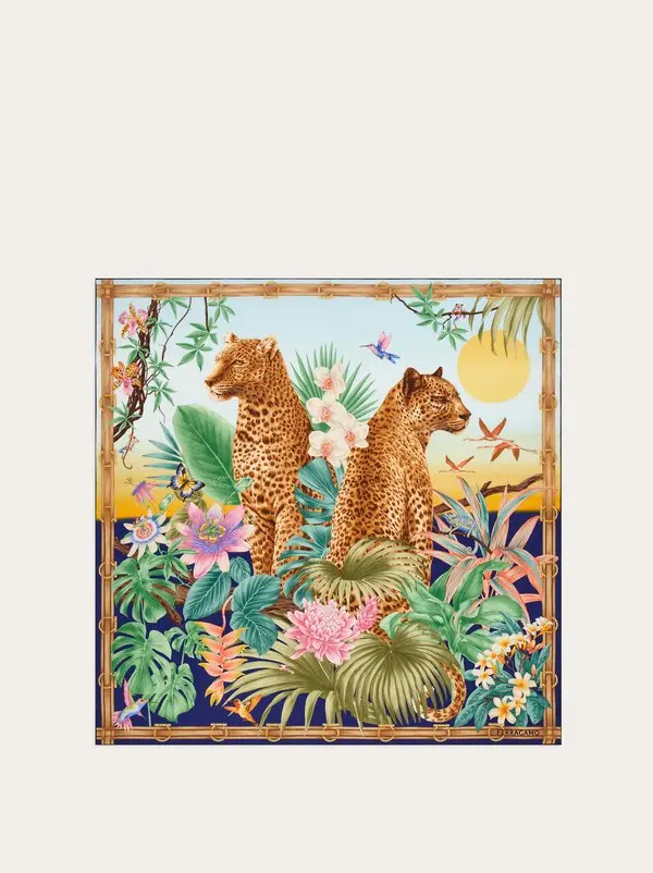FERRAGAMO Felines Print Silk Scarf - Orange