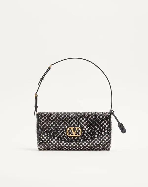 Valentino Garavani Devain Small Shoulder Bag With Eyelets - Black