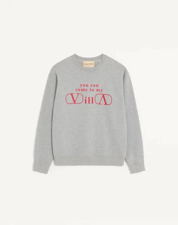 Valentino Garavani Cotton Jersey Sweatshirt With You Can Come To My Villa Print - Grey/red
