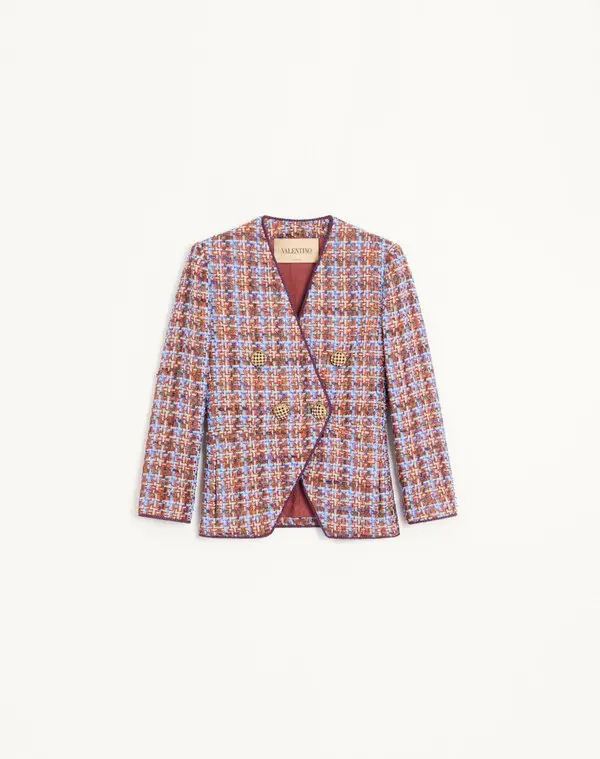 Valentino Garavani Double-breasted Jacket In Frayed Tweed