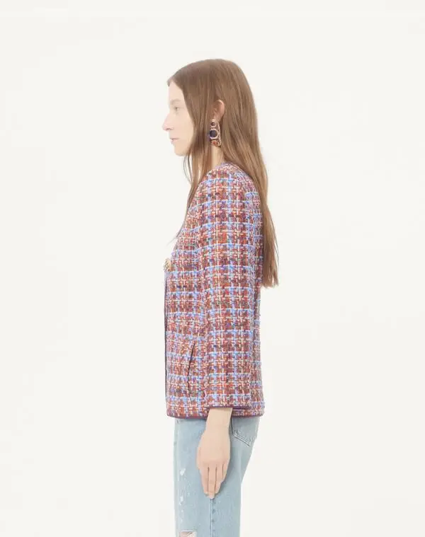 Valentino Garavani Double-breasted Jacket In Frayed Tweed