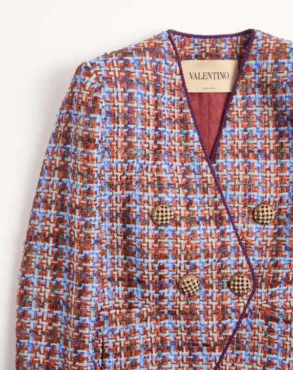 Valentino Garavani Double-breasted Jacket In Frayed Tweed