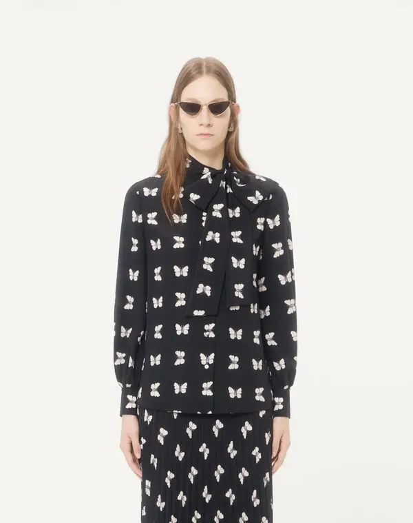 Valentino Garavani Shirt In Butterflow Print Crepe De Chine