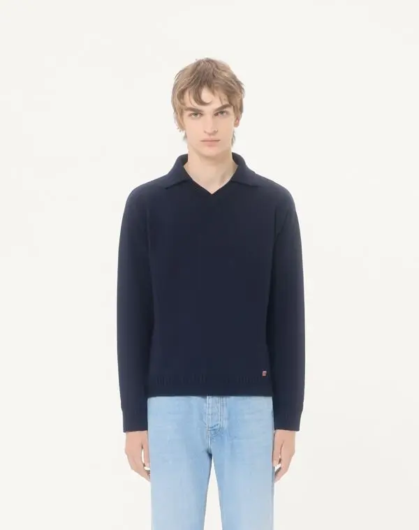 Valentino Garavani Wool Jumper With Vlogo Signature Patch And Polo Collar