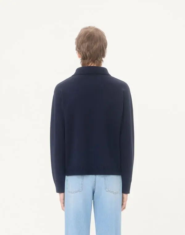 Valentino Garavani Wool Jumper With Vlogo Signature Patch And Polo Collar