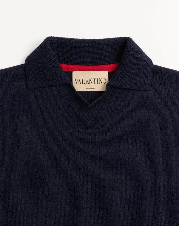 Valentino Garavani Wool Jumper With Vlogo Signature Patch And Polo Collar