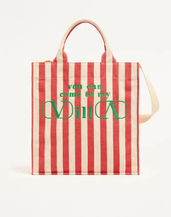 Valentino Garavani Myvilla Medium Canvas Shopping Bag With Embroidery - Neutrals