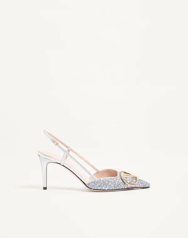 Valentino Garavani Vlogo Signature Metallic Tweed Slingback Pump 80mm - Silver
