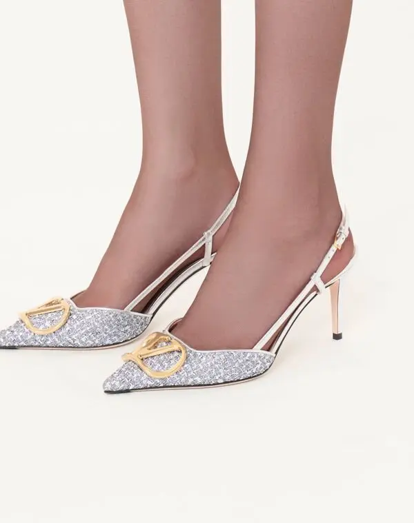 Valentino Garavani Vlogo Signature Metallic Tweed Slingback Pump 80mm
