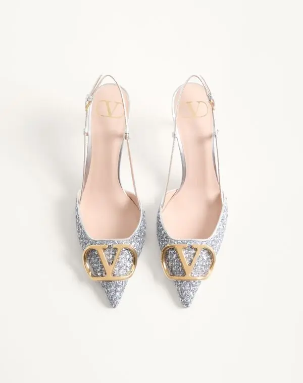 Valentino Garavani Vlogo Signature Metallic Tweed Slingback Pump 80mm