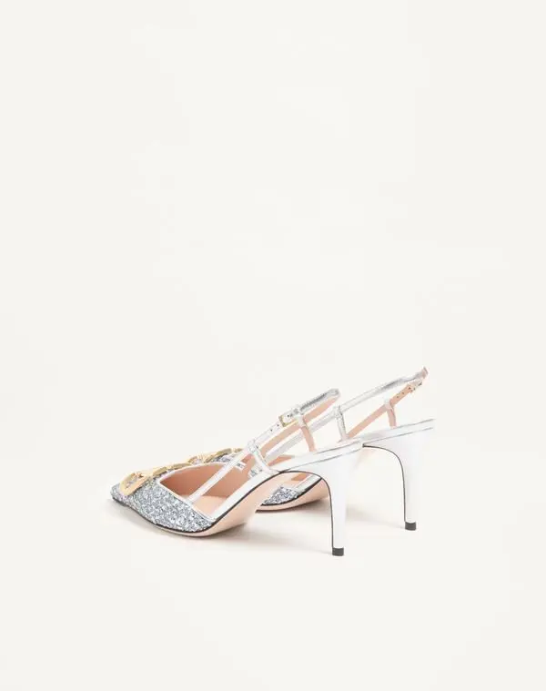 Valentino Garavani Vlogo Signature Metallic Tweed Slingback Pump 80mm