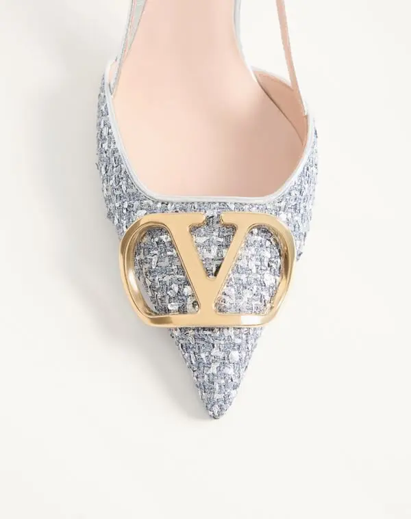 Valentino Garavani Vlogo Signature Metallic Tweed Slingback Pump 80mm