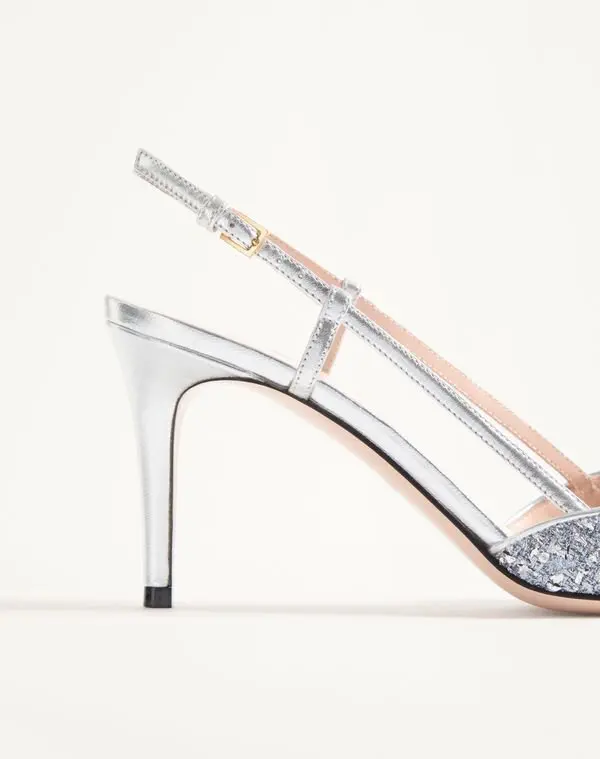 Valentino Garavani Vlogo Signature Metallic Tweed Slingback Pump 80mm