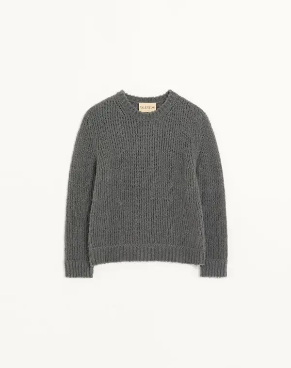 Valentino Garavani Pullover In Wool And Nylon Blend With Studded Leather Loop