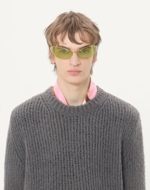 Valentino Garavani Pullover In Wool And Nylon Blend With Studded Leather Loop