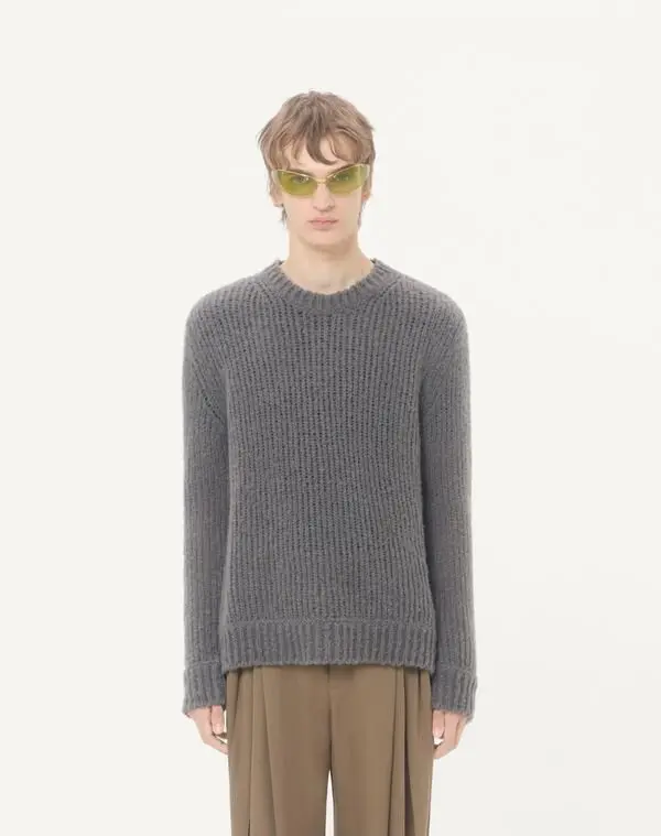 Valentino Garavani Pullover In Wool And Nylon Blend With Studded Leather Loop