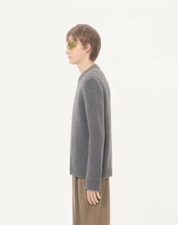 Valentino Garavani Pullover In Wool And Nylon Blend With Studded Leather Loop