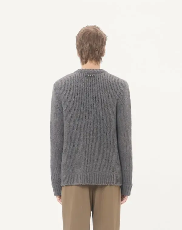 Valentino Garavani Pullover In Wool And Nylon Blend With Studded Leather Loop